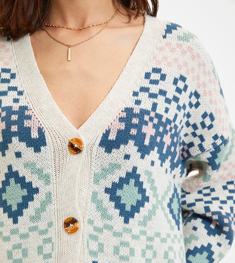 Buy Trendyol Jacquard Knit Casual Cardigan In Beige | 6thStreet UAE