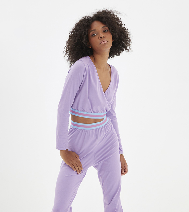 Buy Trendyol Relaxed Fit Night Suit In Purple | 6thStreet Qatar