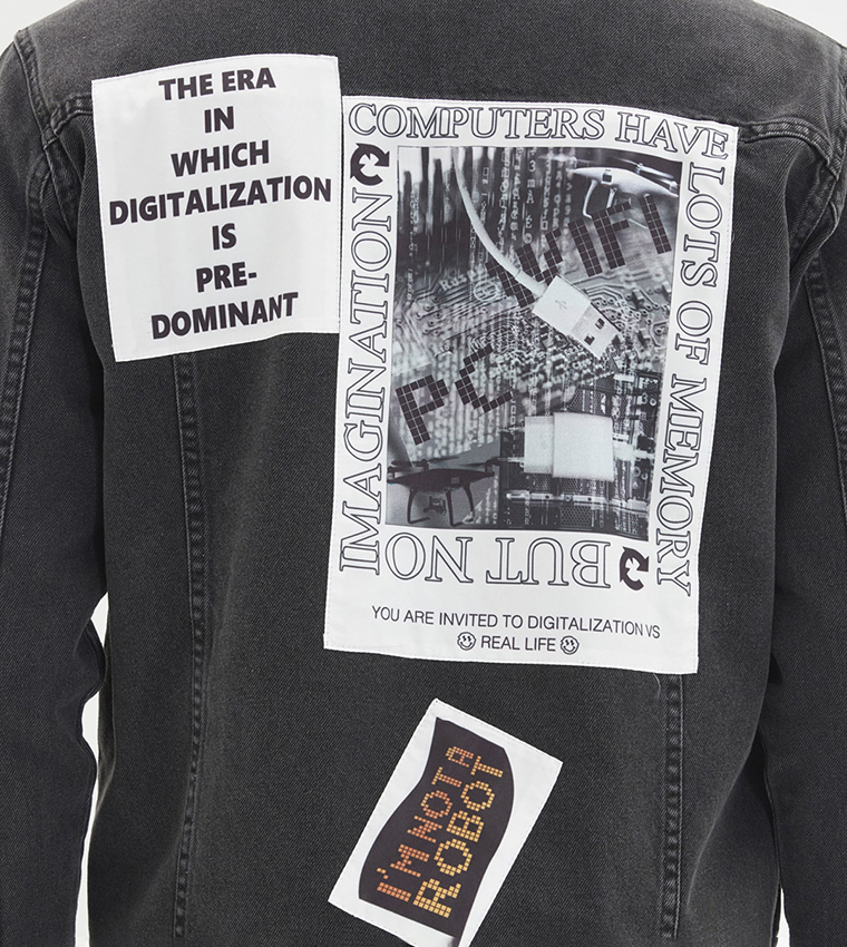 Buy Trendyol Regular Fit Back Patch Denim Jacket In Grey | 6thStreet Qatar