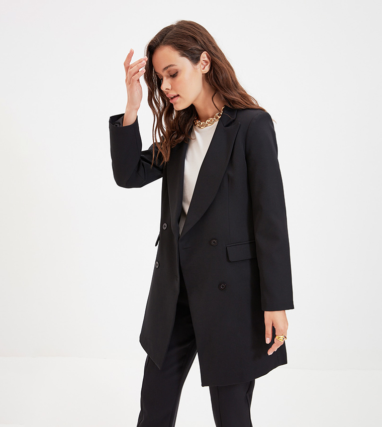 Buy Trendyol Double Button Jacket In Black | 6thStreet UAE