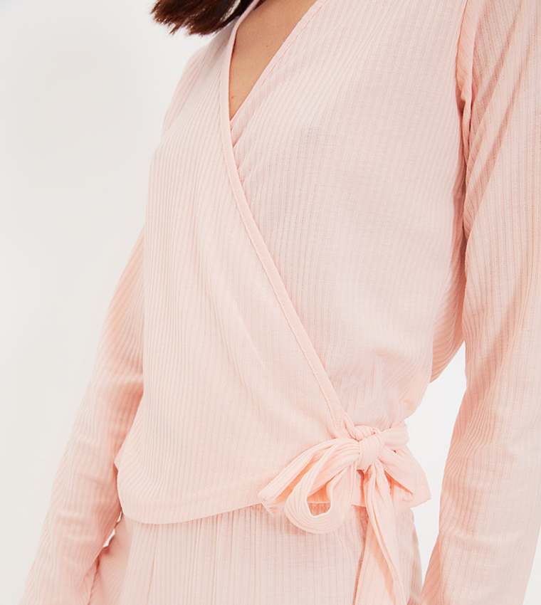 Buy Trendyol Tie Up Wrap Night Suit In Pink | 6thStreet UAE