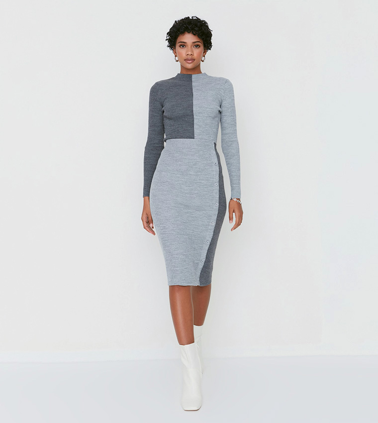 Buy Trendyol Color Block Knitwear Co Ord Set In Grey | 6thStreet Qatar