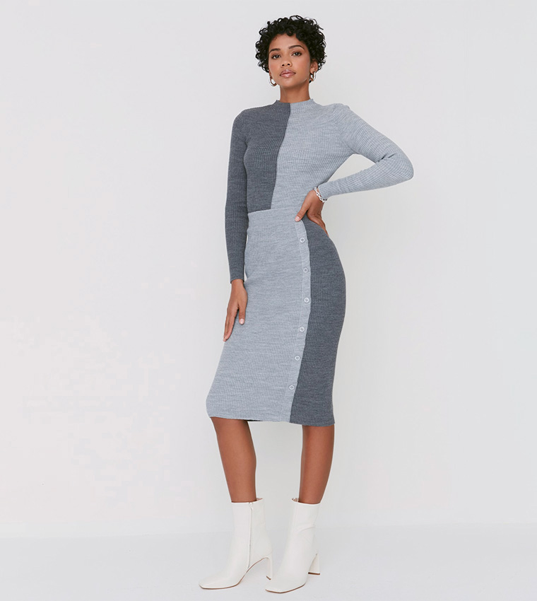 Buy Trendyol Color Block Knitwear Co Ord Set In Grey | 6thStreet Qatar