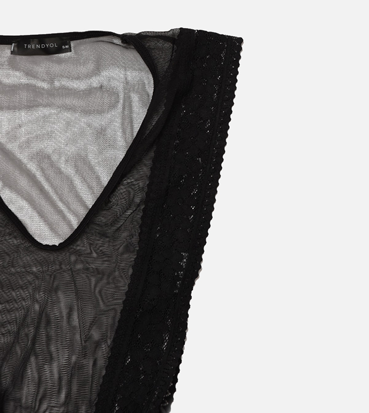 Buy Trendyol Lace High Leg Fancy Body In Black | 6thStreet Qatar