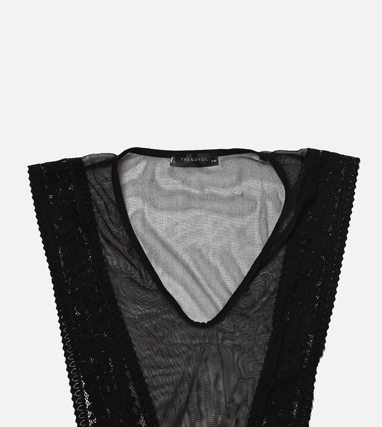 Buy Trendyol Lace High Leg Fancy Body In Black | 6thStreet Qatar
