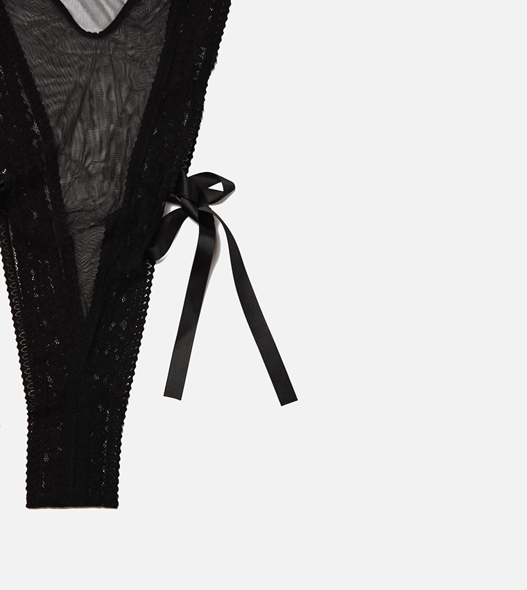 Buy Trendyol Lace High Leg Fancy Body In Black | 6thStreet Qatar