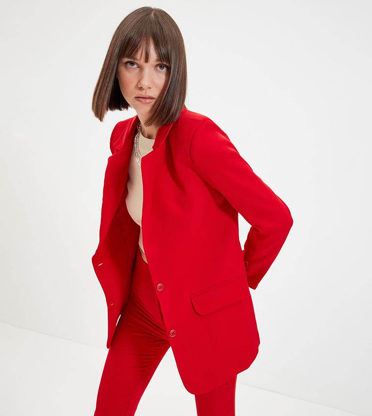 Buy Trendyol Single Breasted Blazer Jacket In Red | 6thStreet Qatar