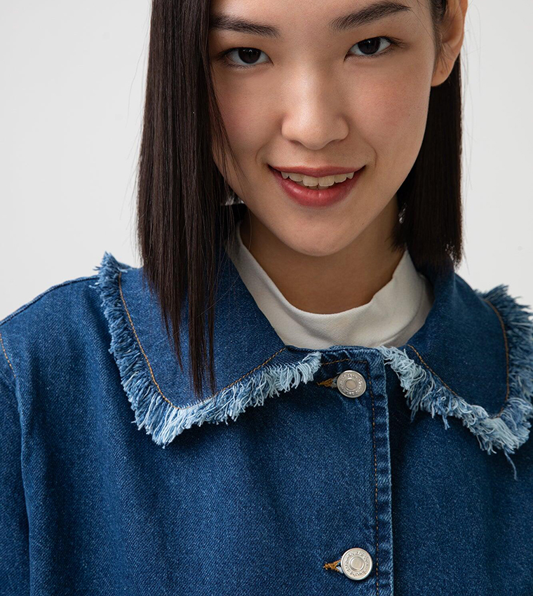 Buy Touché Fringed Button Front Denim Jacket In Blue | 6thStreet UAE