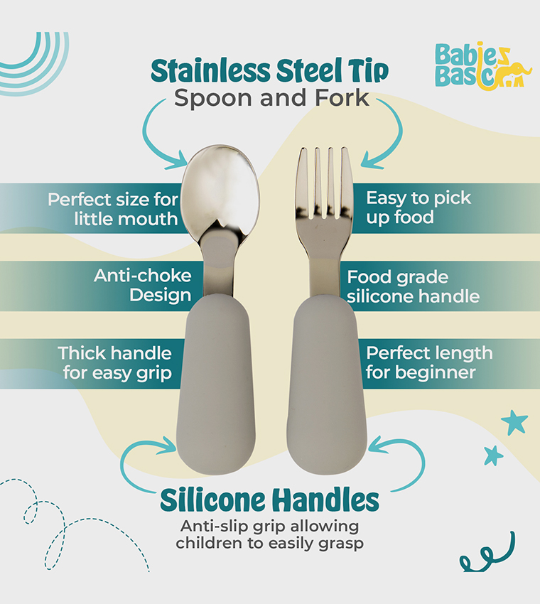 Buy Babies Basic Stainless Steel Cutlery Set With Spoon And Fork With ...
