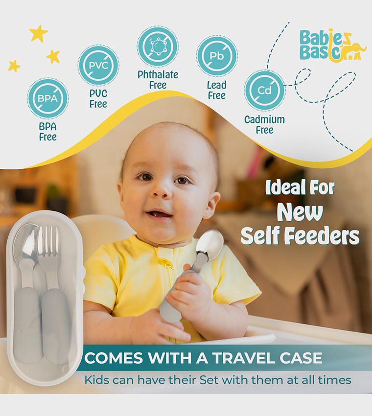 Buy Babies Basic Stainless Steel Cutlery Set With Spoon And Fork With ...