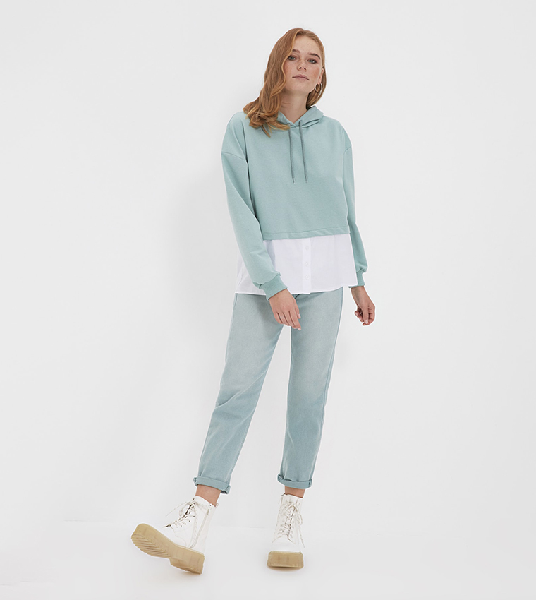 Buy Trendyol Color Blocked Hooded Sweatshirt In Mint | 6thStreet Qatar