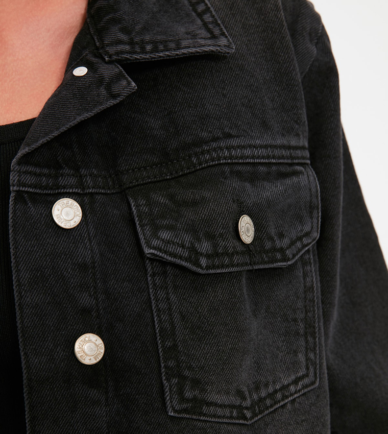 Buy Trendyol Quilted Detailed Denim Jacket In Grey | 6thStreet Qatar