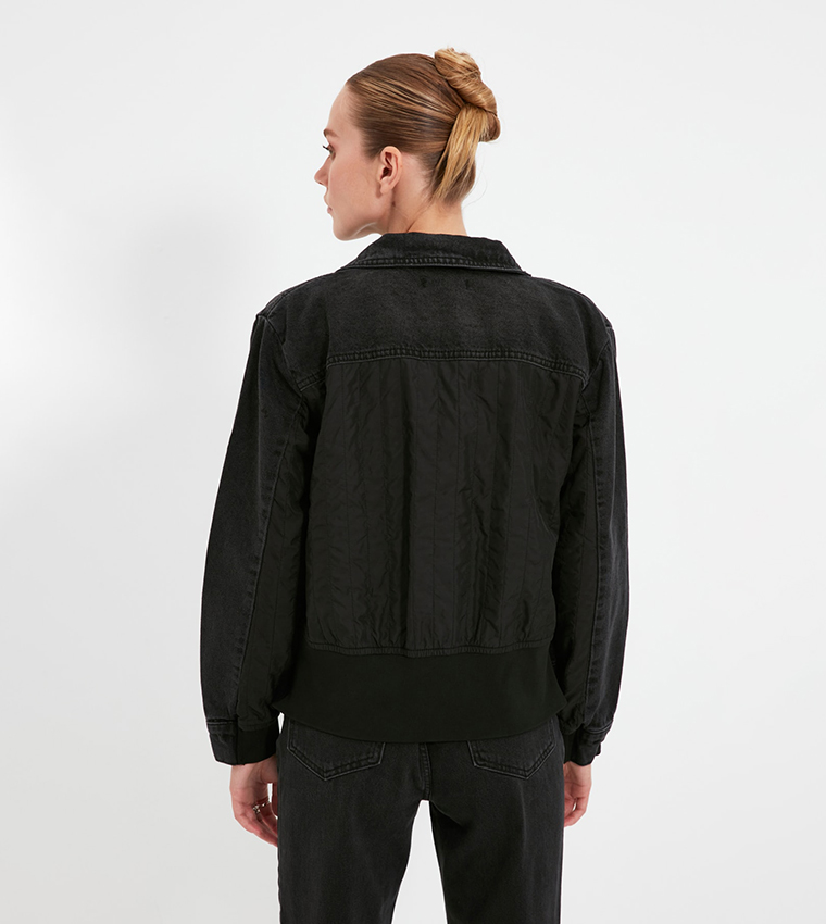 Buy Trendyol Quilted Detailed Denim Jacket In Grey | 6thStreet Qatar