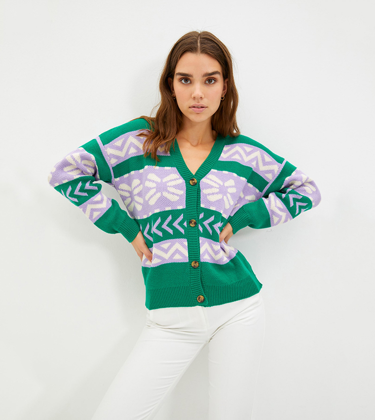Buy Trendyol Jacquard Knit Cardigan In Green | 6thStreet UAE