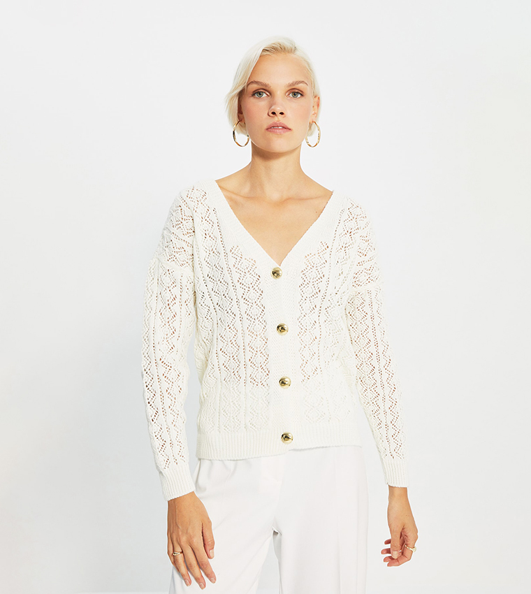 Buy Trendyol Lace Eyelet Knit Cardigan In White | 6thStreet Saudi Arabia