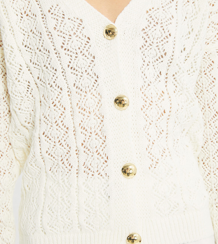 Buy Trendyol Lace Eyelet Knit Cardigan In White | 6thStreet Saudi Arabia