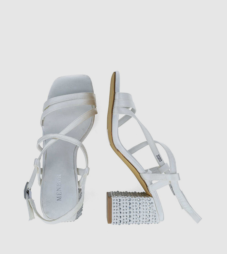 Buy Menbur Niobe Square Toe Block Heeled Sandals In White | 6thStreet ...