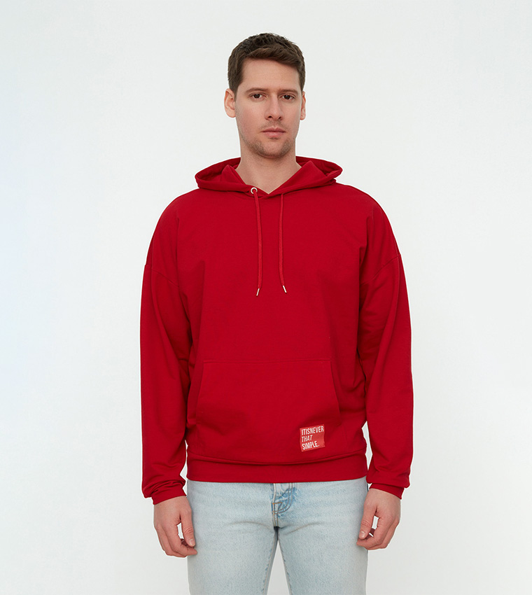 Buy Trendyol Hooded Oversize Label Basic Sweatshirt In Burgundy ...
