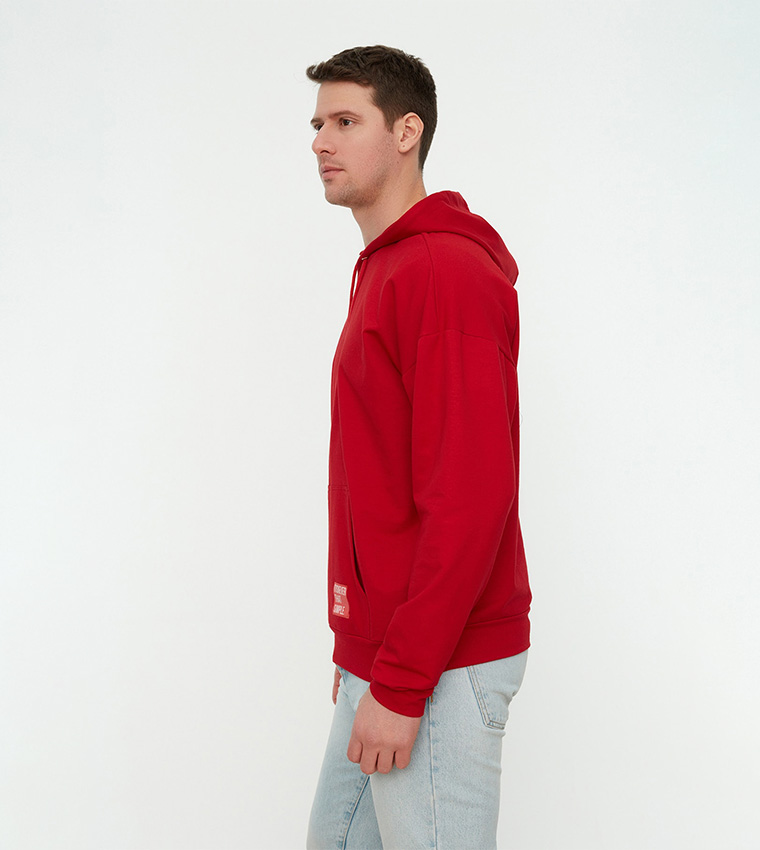 Buy Trendyol Hooded Oversize Label Basic Sweatshirt In Burgundy ...