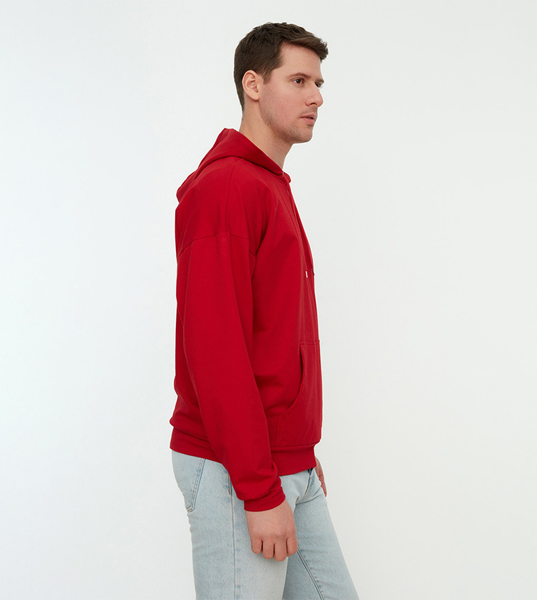 Buy Trendyol Hooded Oversize Label Basic Sweatshirt In Burgundy ...
