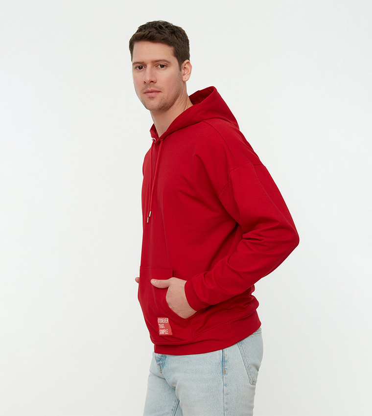 Buy Trendyol Hooded Oversize Label Basic Sweatshirt In Burgundy ...
