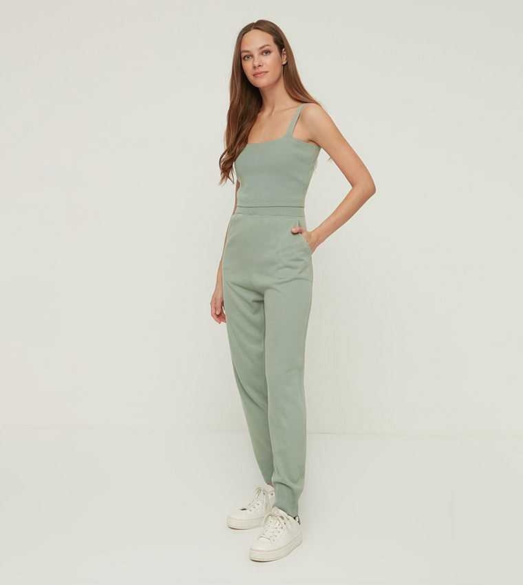 Buy Trendyol Solid Ribbed Co Ords Set In Green | 6thStreet Bahrain