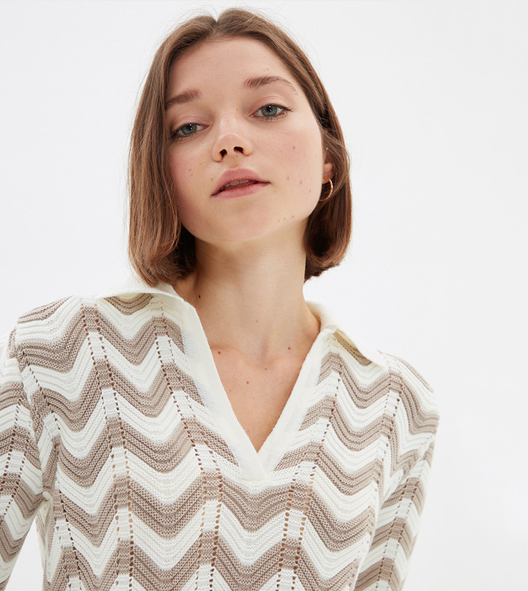 Buy Trendyol Chevron Pattern Co Ord Set In White | 6thStreet Saudi Arabia