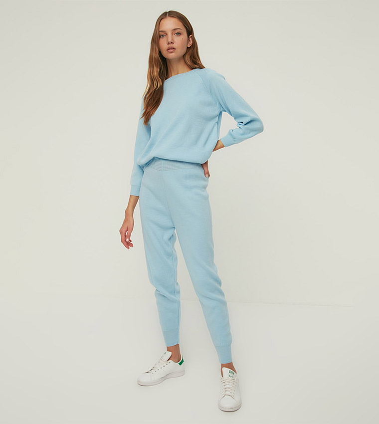 Buy Trendyol Solid Ribbed Co Ords Set In Light Blue | 6thStreet Bahrain