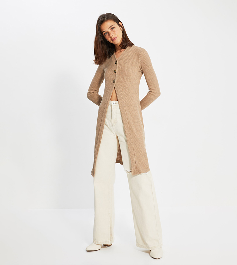 Buy Trendyol Casual Longline Cardigan In Beige | 6thStreet Qatar