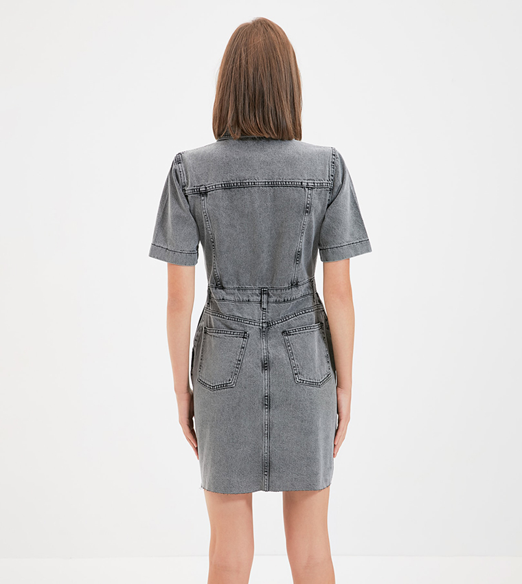 Buy Trendyol Acid Washed Denim Dress In Black | 6thStreet UAE