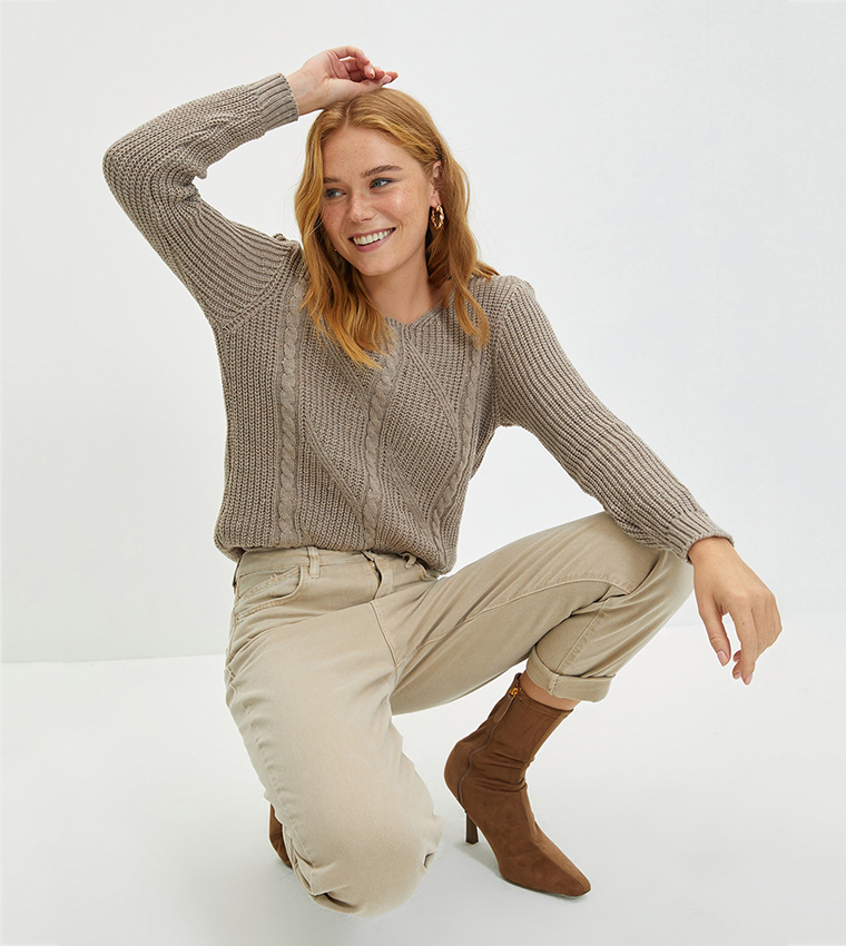 Buy Trendyol Regular Fit Jumper In Beige | 6thStreet Qatar