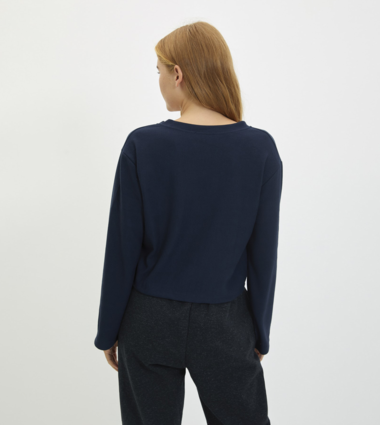 Buy Trendyol Tie Up Ribbed Crop Top In NAVY BLUE | 6thStreet Kuwait