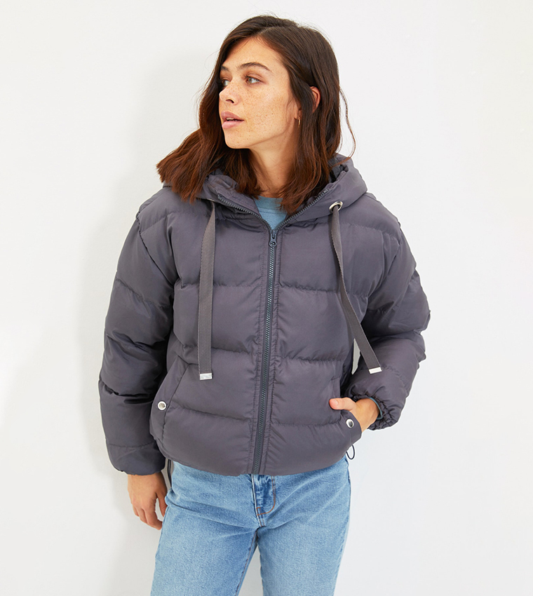 Buy Trendyol Hooded Inflatable Jacket In Grey | 6thStreet Qatar
