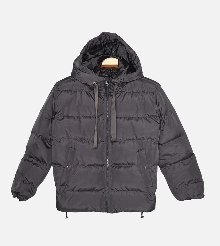 Buy Trendyol Hooded Inflatable Jacket In Grey | 6thStreet Qatar