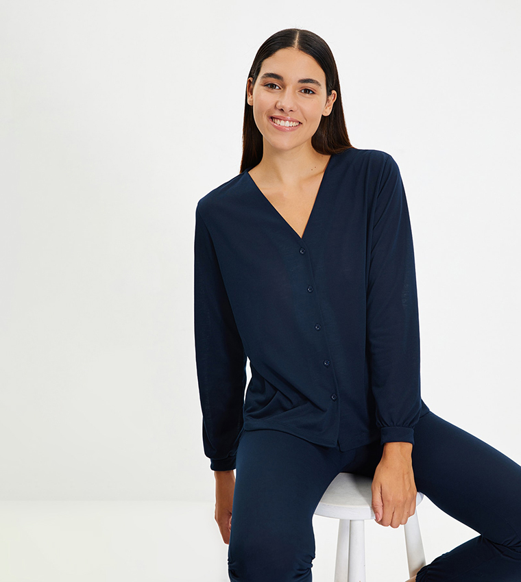 Buy Trendyol Relaxed Fit Night Suit In Blue | 6thStreet Oman