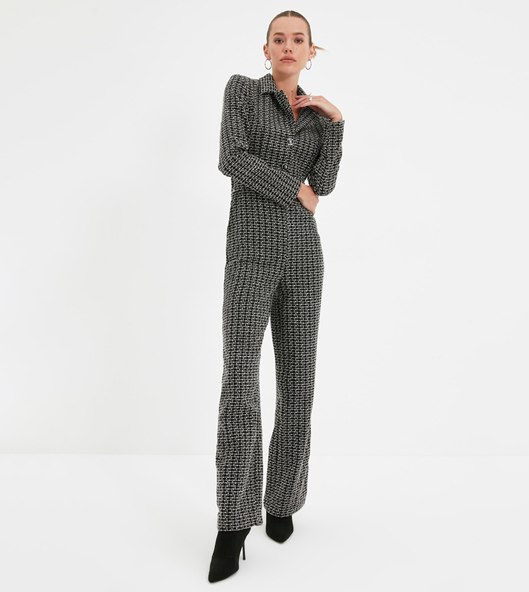 Buy Trendyol Wide Leg Tweed Jumpsuit In Multiple Colors | 6thStreet Bahrain