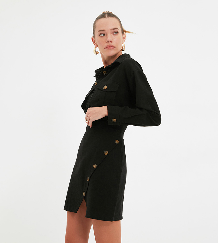 Buy Trendyol Classic Mini Wrap Dress In Black | 6thStreet Bahrain