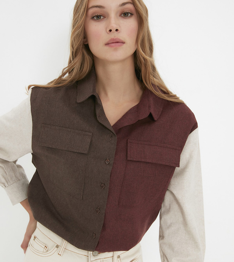 Buy Trendyol Basic Solid Shirt In Brown | 6thStreet Oman