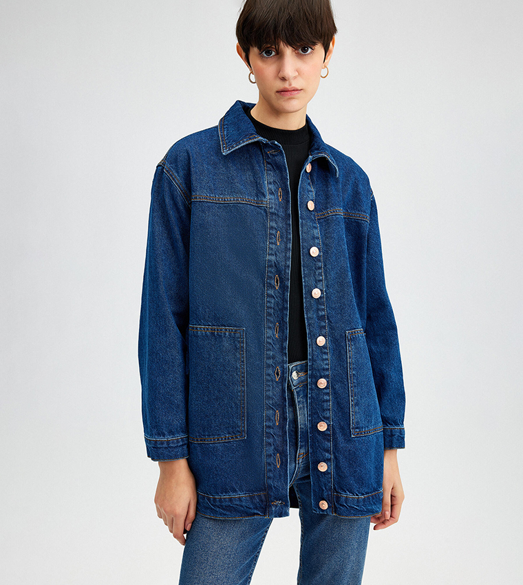 Buy Touché Slit Detail Denim Jacket In Blue | 6thStreet UAE