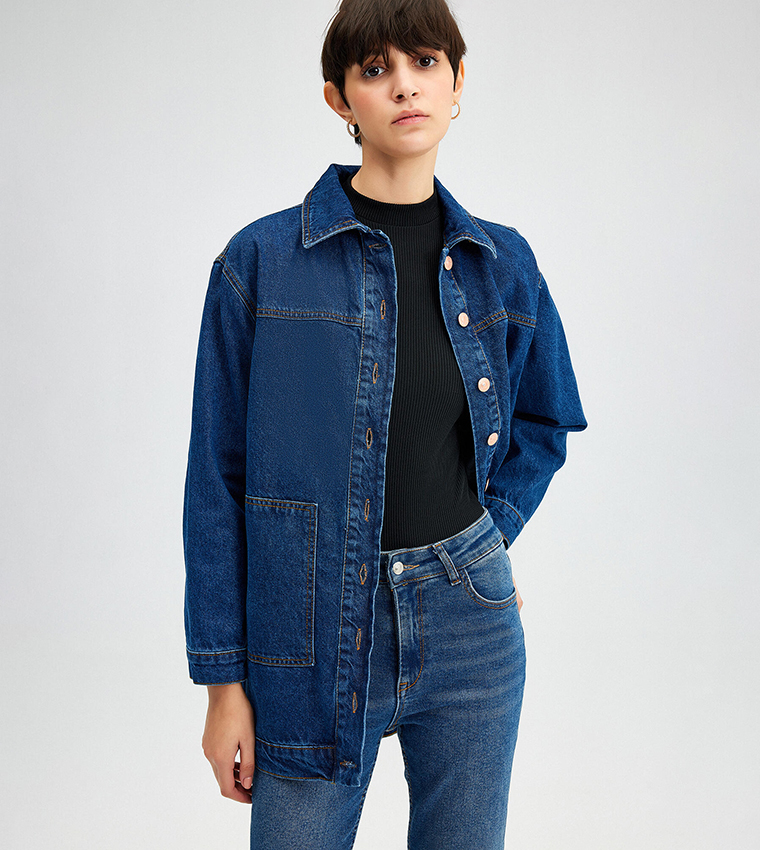 Buy Touché Slit Detail Denim Jacket In Blue | 6thStreet UAE