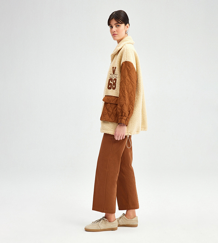 Buy Touché Quilted Pocket Detail Faux Fur Coat In Beige | 6thStreet Kuwait