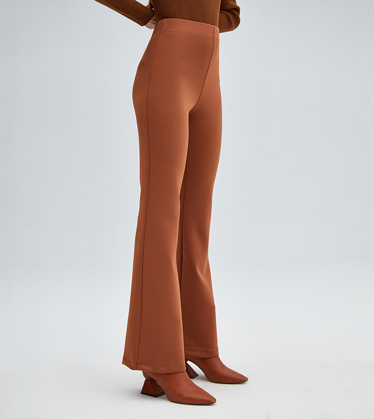 Buy Touché High Waist Flared Trousers In Brown | 6thStreet UAE