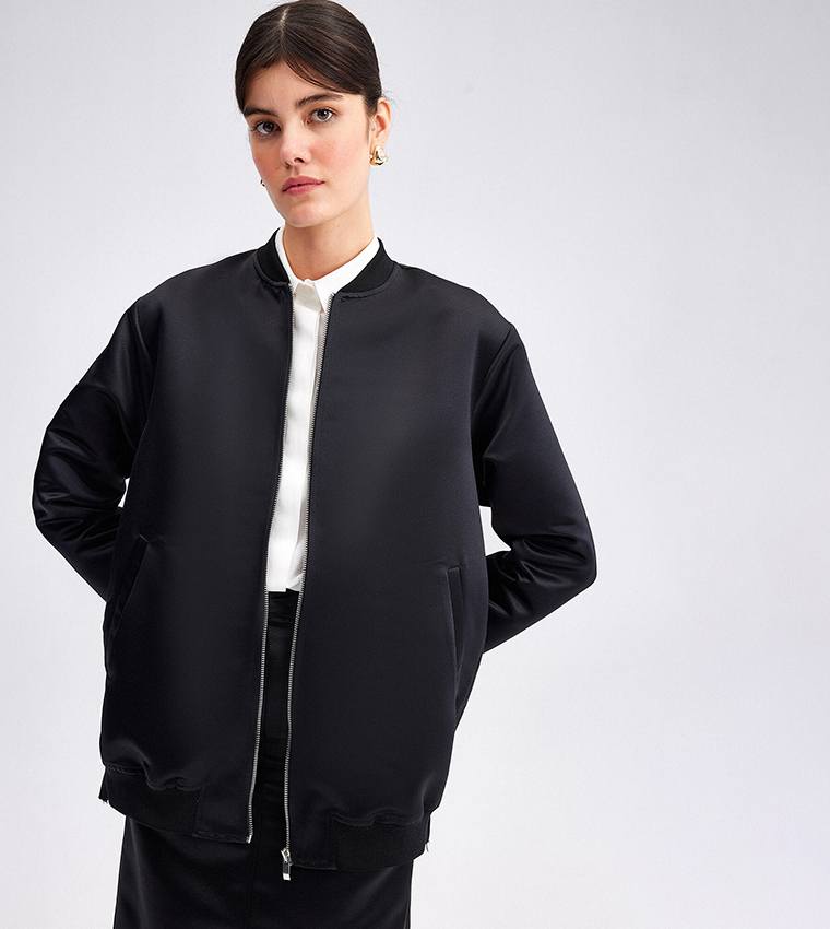 Buy Touché Zip Through Satin Jacket In Black | 6thStreet Qatar
