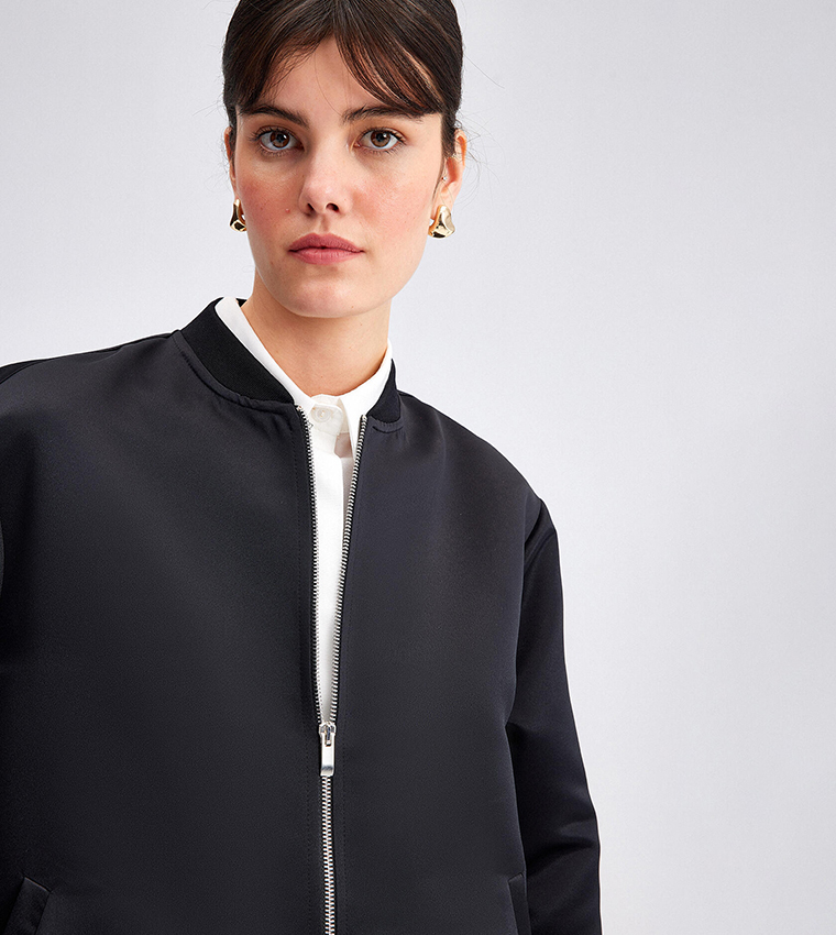 Buy Touché Zip Through Satin Jacket In Black | 6thStreet Qatar