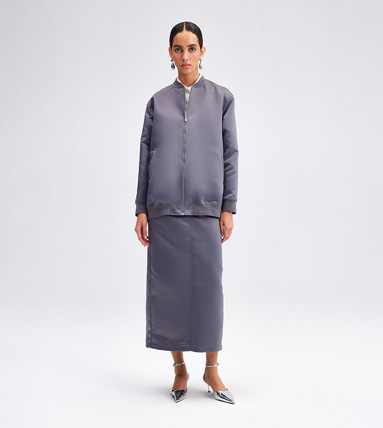 Buy Touché Zip Through Satin Jacket In Grey | 6thStreet Qatar