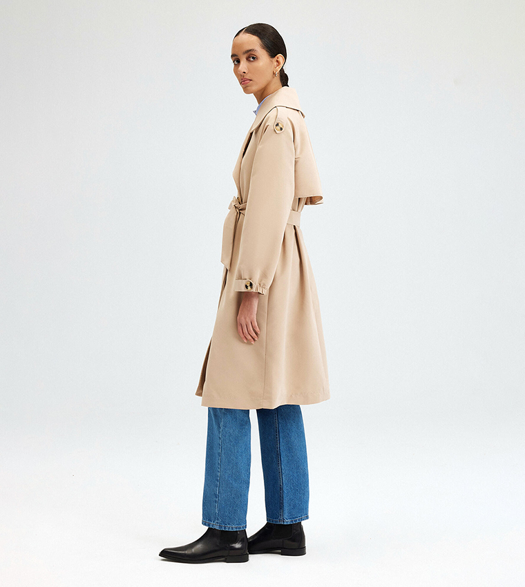 Buy Touché Double Breasted Lapel Collar Trench Coat In Beige ...