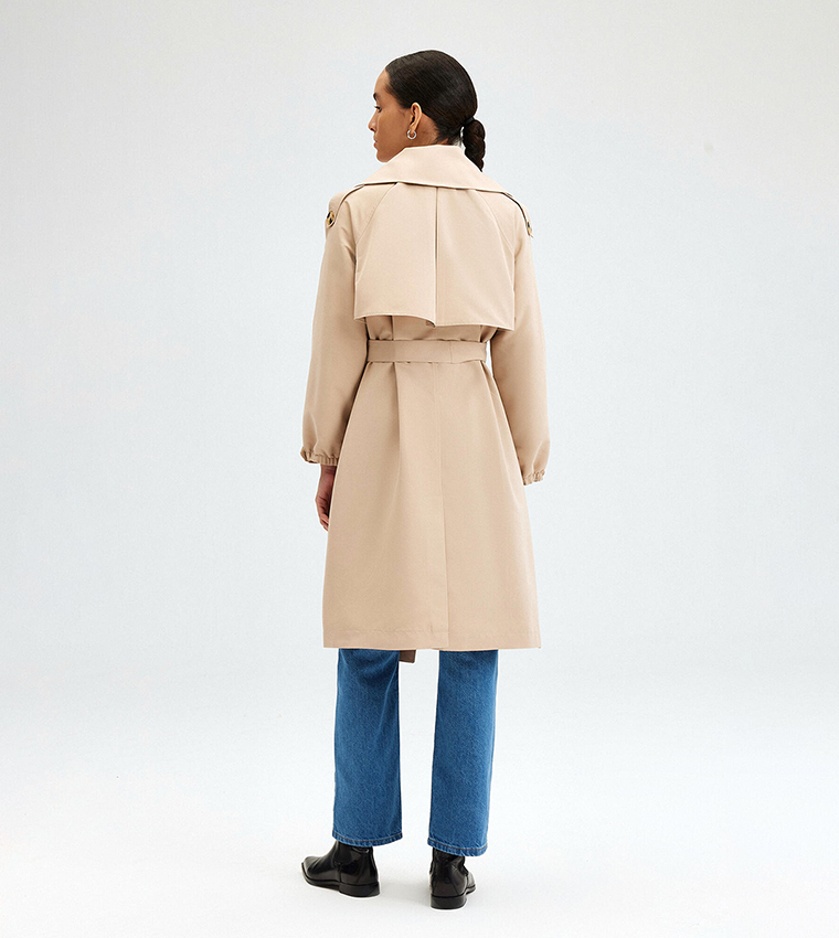 Buy Touché Double Breasted Lapel Collar Trench Coat In Beige ...