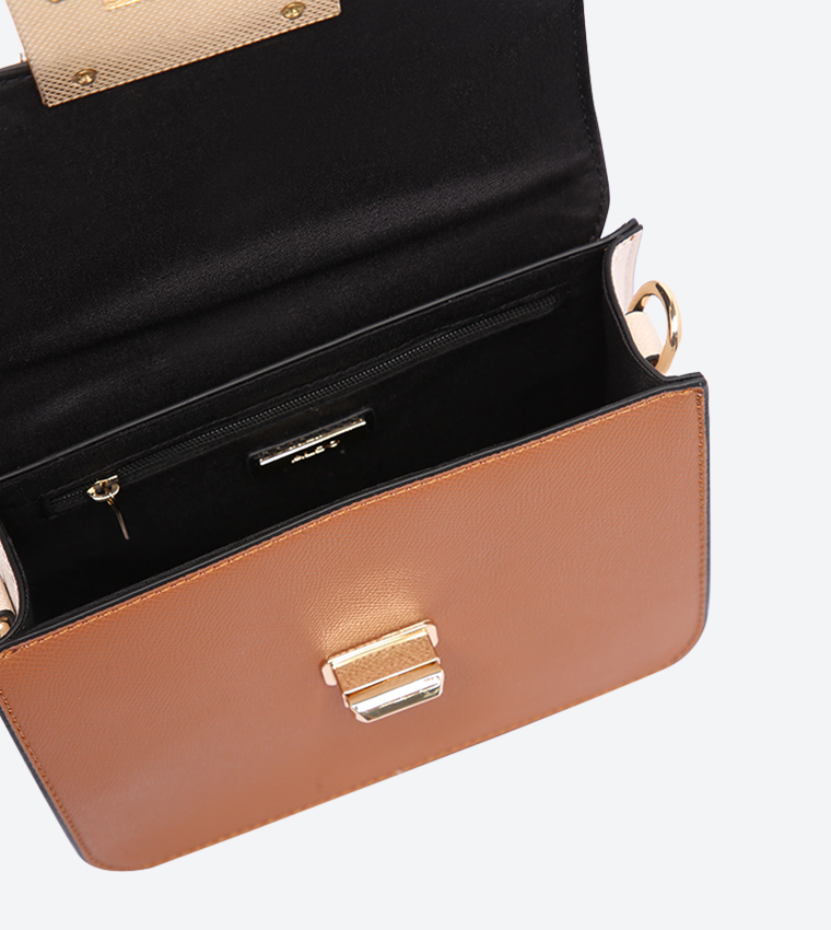 Buy Aldo Madone Tassel Detail Metallic Lock Cross Body Bag Brown In ...