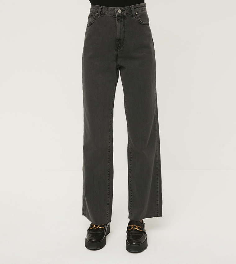 Buy Trendyol High Waist 90'S Wide Leg Jeans In Grey | 6thStreet Qatar