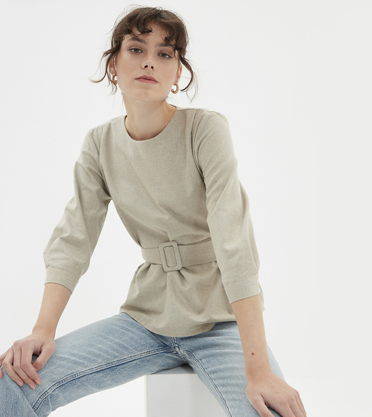 Buy Trendyol A Line Belted Top In Brown | 6thStreet UAE